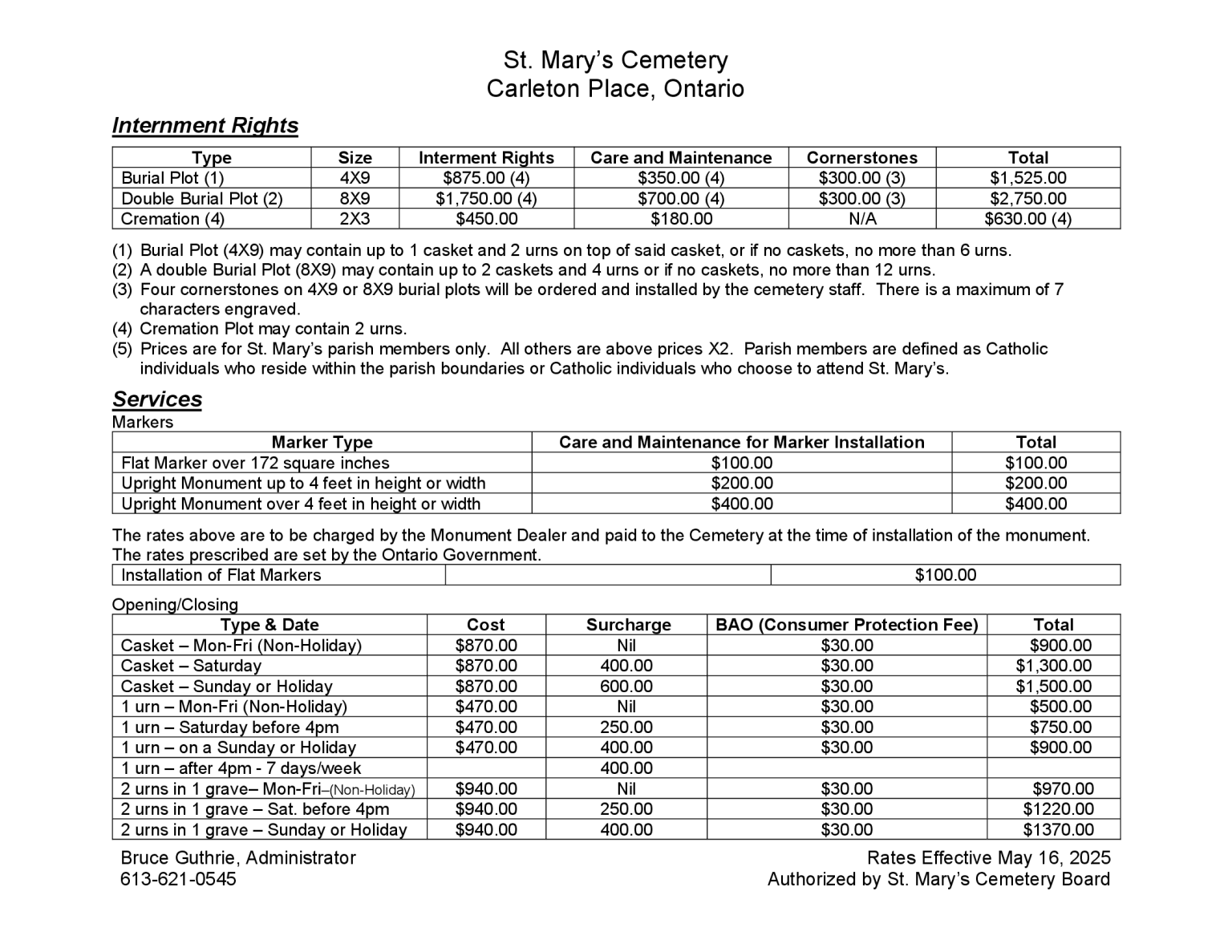 Cemetery Board – St. Mary's Catholic Church